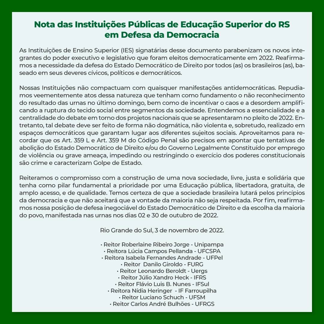 Ufsm E Outras Instituições Públicas Do Rs Publicam Nota Em Defesa Da