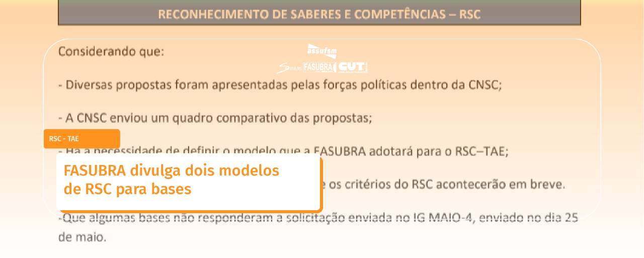 FASUBRA divulga dois modelos de RSC para bases – ASSUFSM